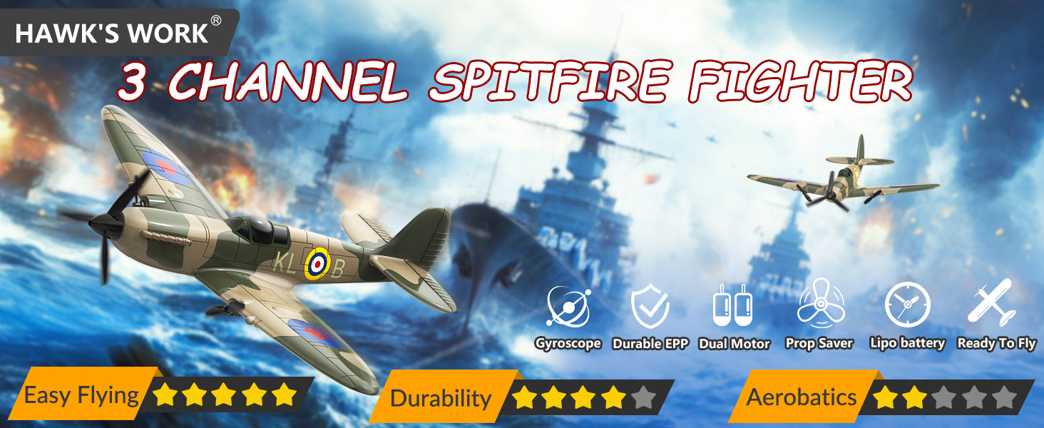3 Channel RC Plane Spitfire Fighter, Remote Control Warbird Ready to F ...